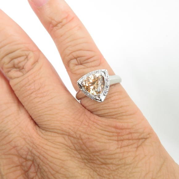 Fire CZ | Jewelry | 925 Silver Champagne Trillion Cut Cz Diamond Ring ...